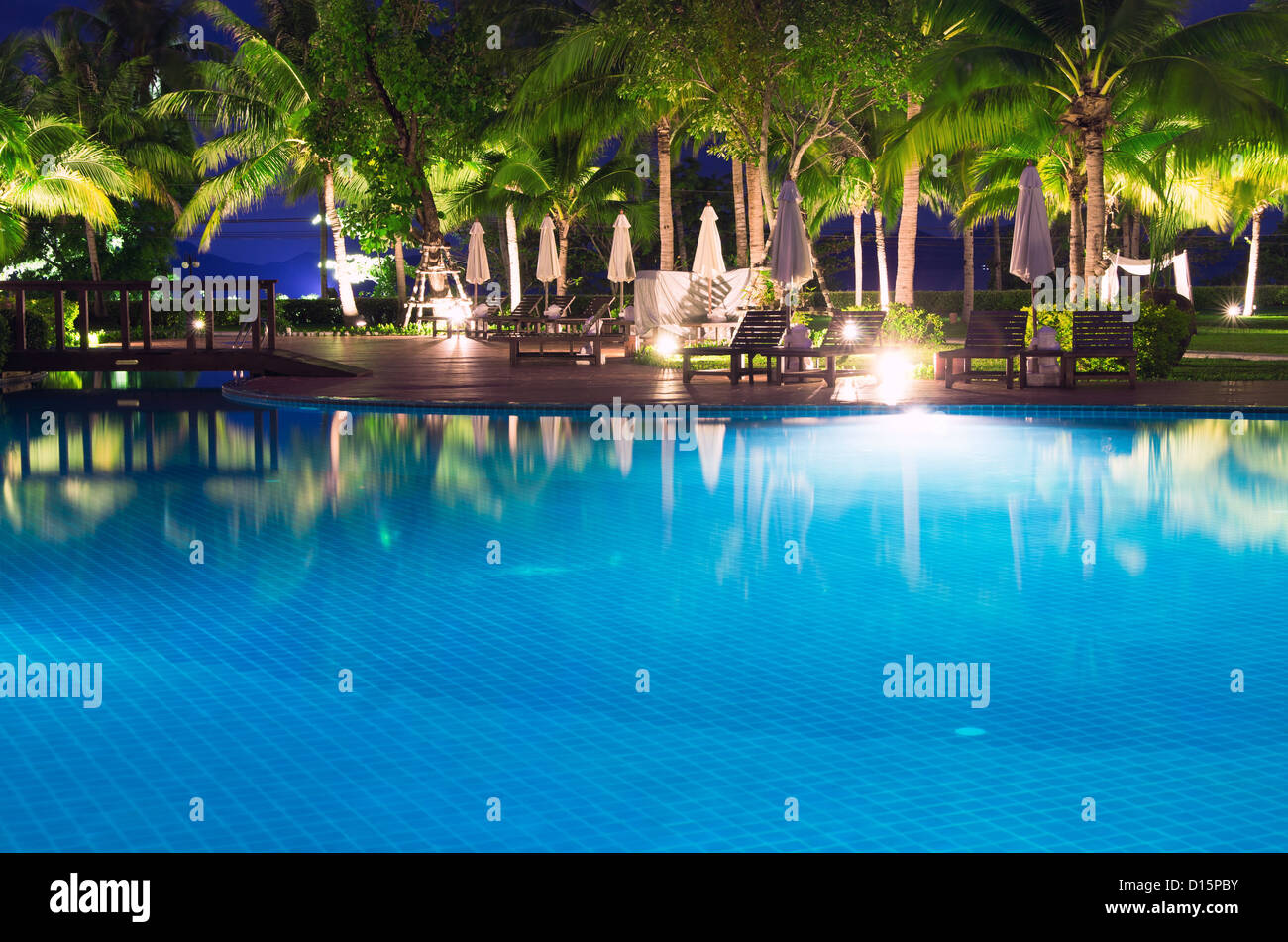 swimming pool in night illumination Stock Photo - Alamy