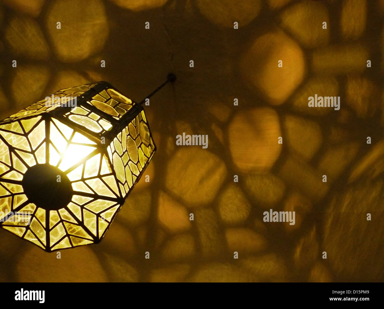 Lamp casting light and shadow on a ceiling, Hardwick Hall, , Doe Lea ...