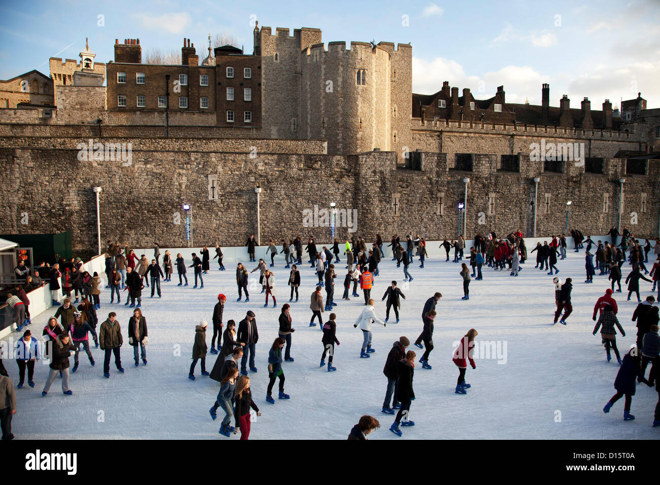 London, UK. Saturday 8th December 2012. People ice skating at London's ...