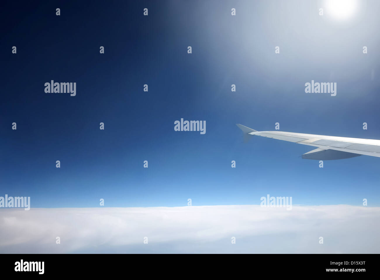 View from the plain on white condensed clouds and space above the ...