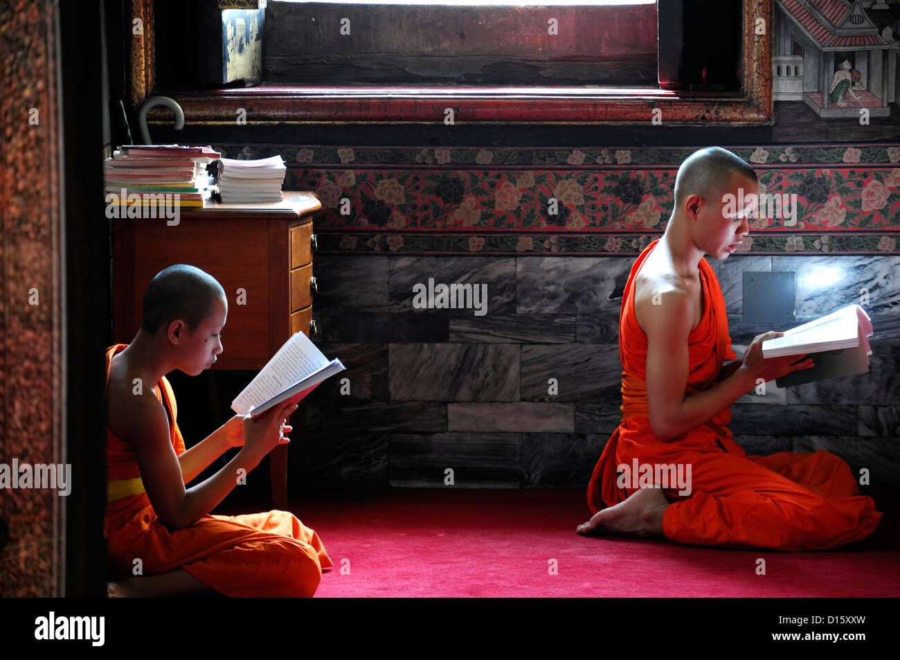 orange robed robe monk Wat Pho Temple of the reclining buddha buddhist ...