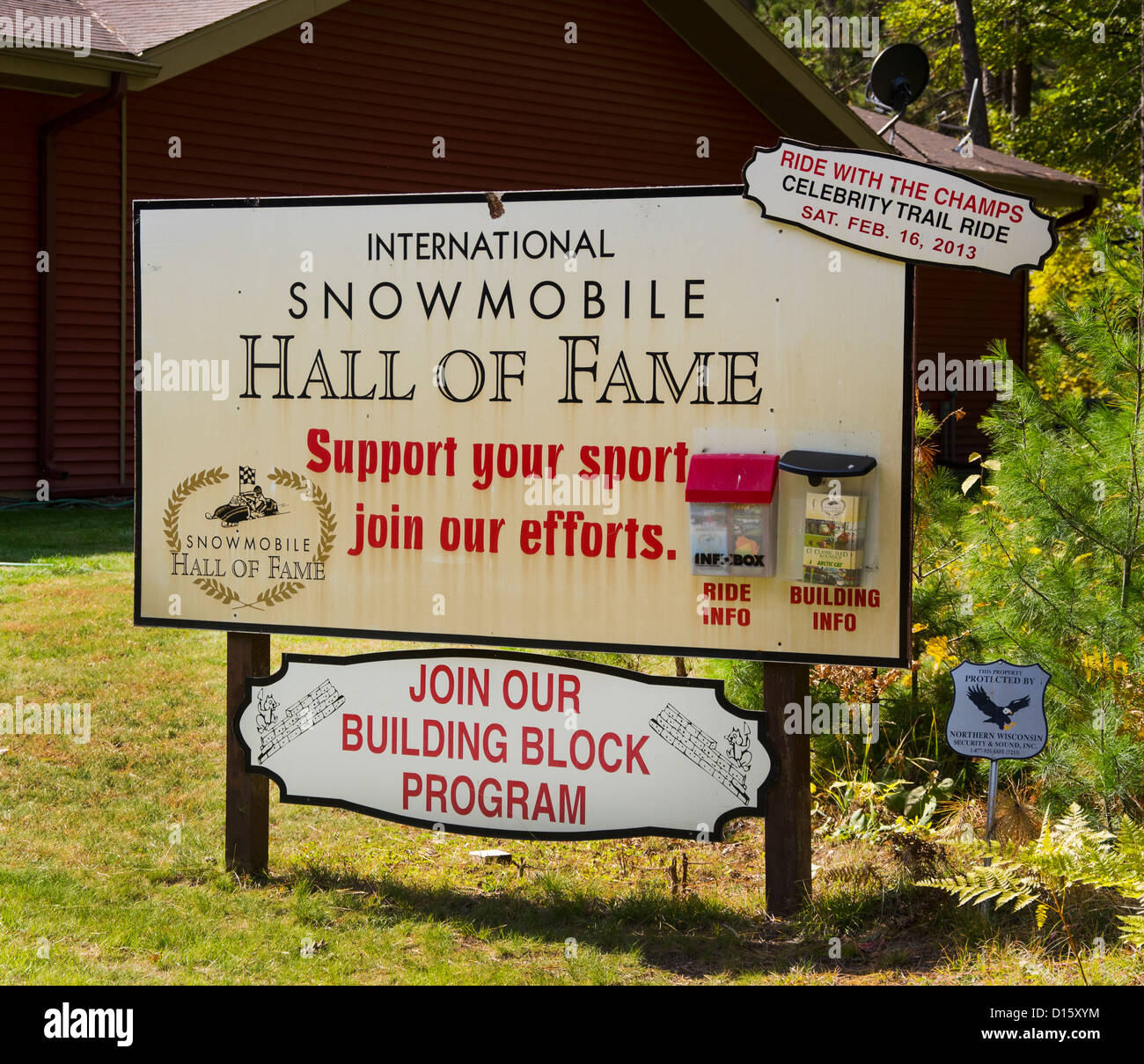 Sign for the International Snowmobile Hall of Fame in the Northwoods ...