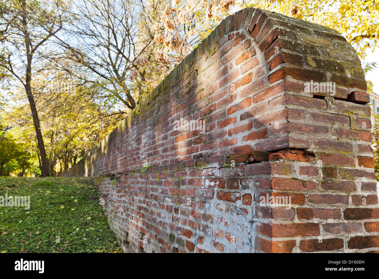 old brick medieval wall of the ex papal fortress in Ferrara, Italy ...