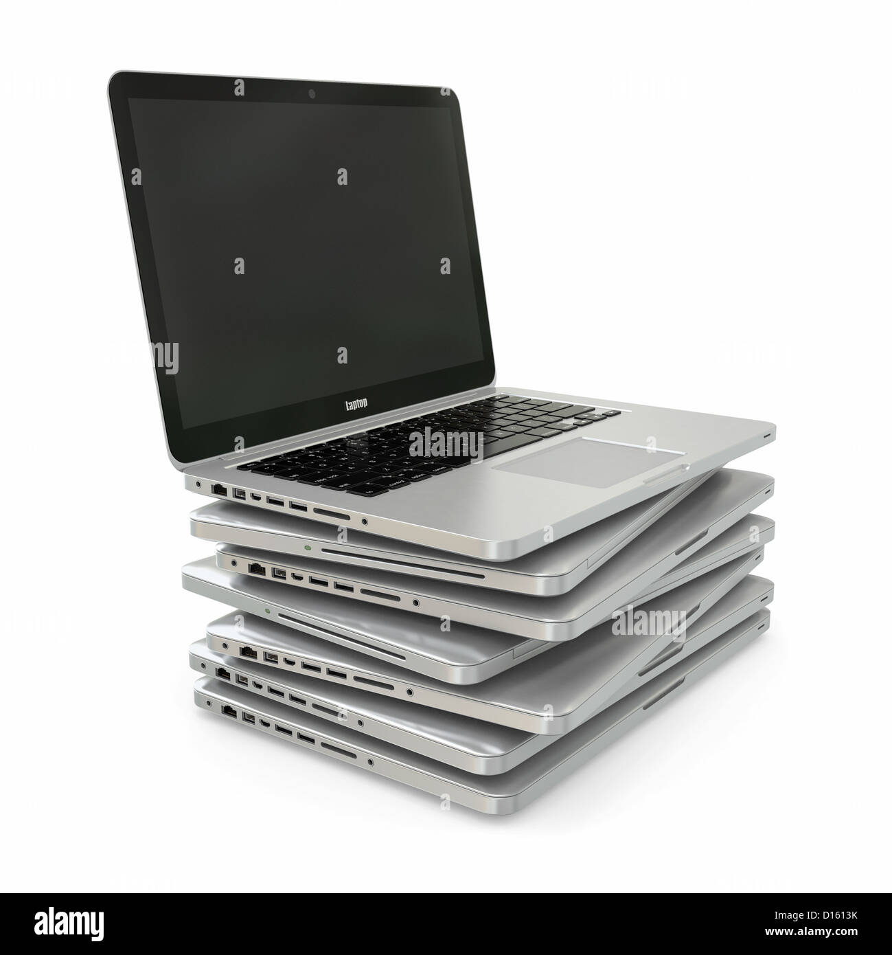Stack of Laptop on white isolated background. 3d Stock Photo - Alamy