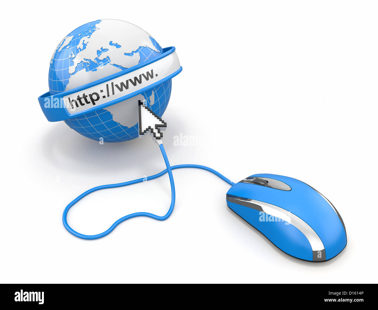 Concept of internet browser. Earth, cursor and computer mouse. 3d Stock ...