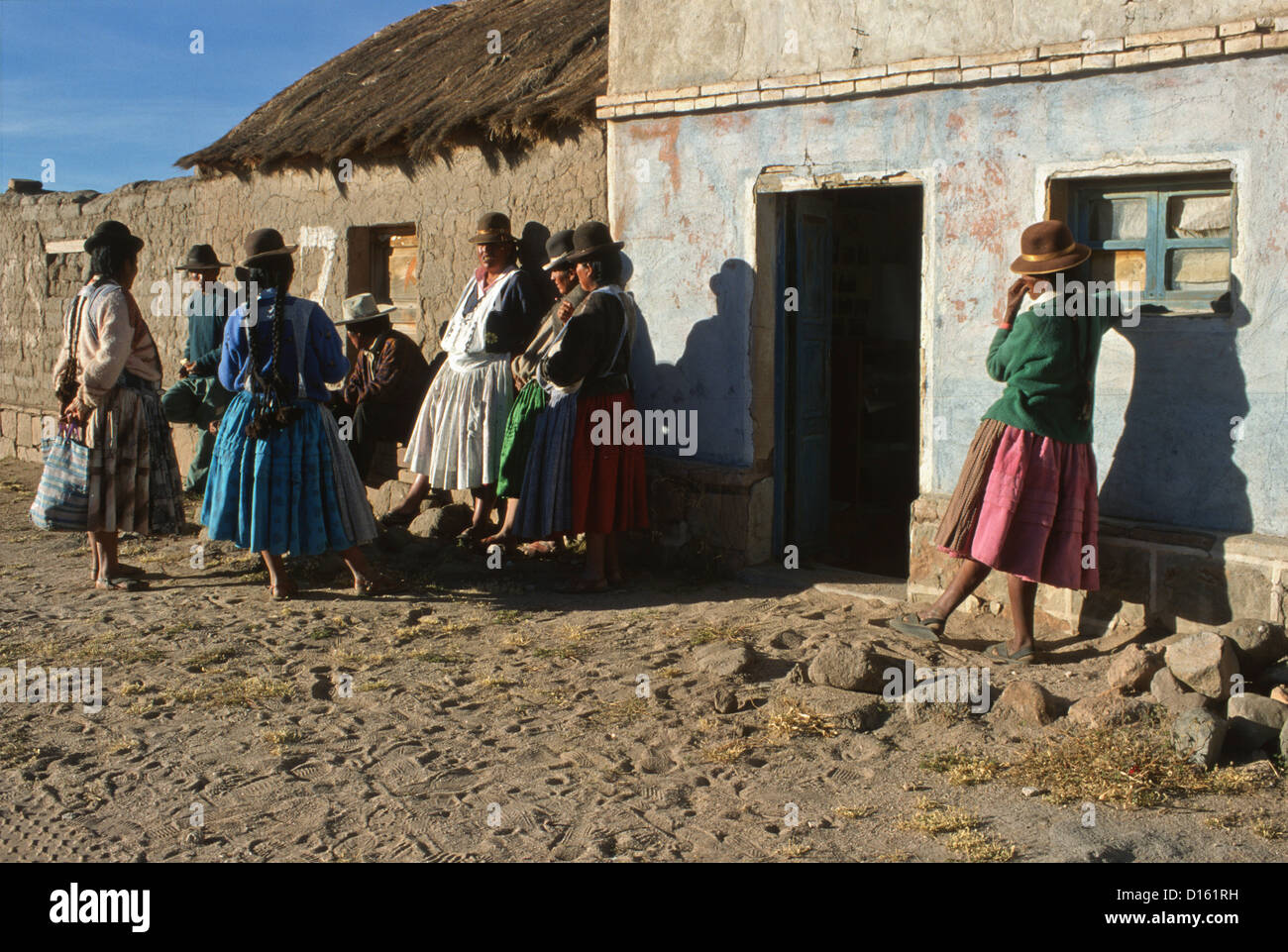 Native Aymara women in a village in the Altiplano, Andes, Bolivia Stock ...