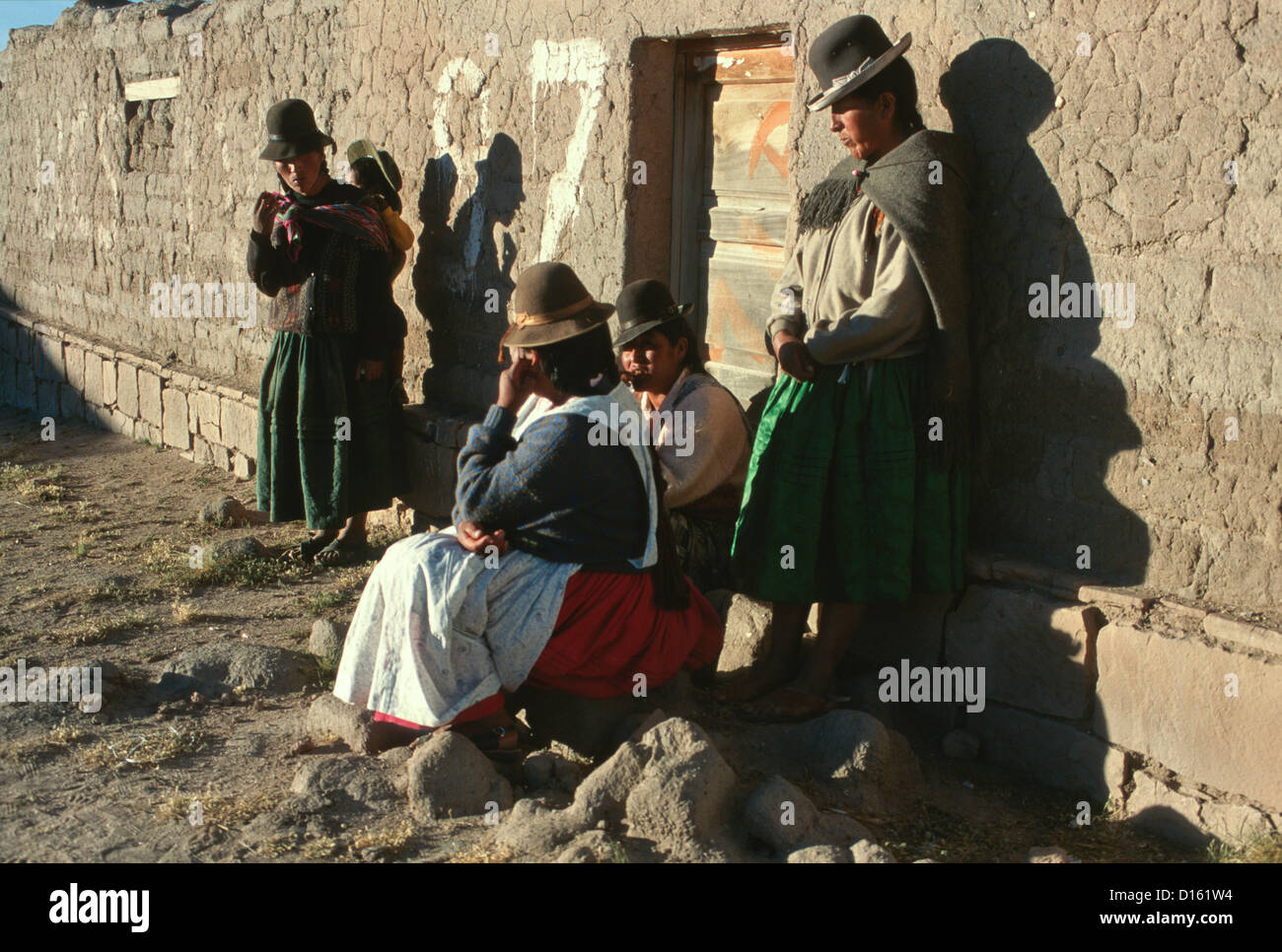 Native Aymara women in a village in the Altiplano, Andes, Bolivia Stock ...