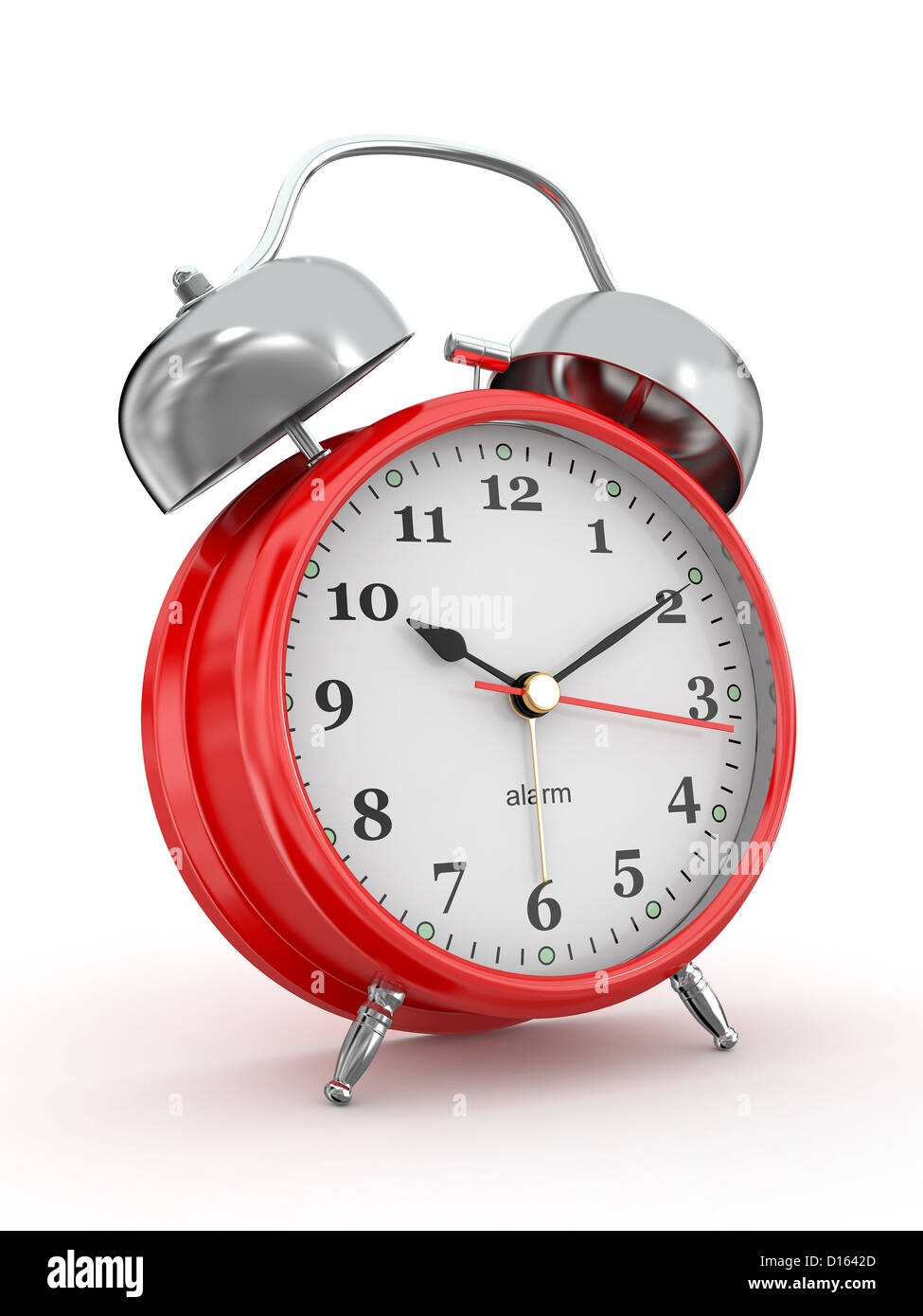 Ten o'clock. Old-fashioned alarm clock on white background. 3d Stock ...