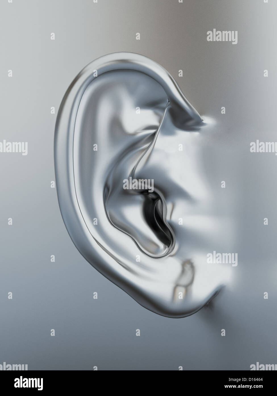 Three dimensional silver metallic human ear. 3d Stock Photo - Alamy