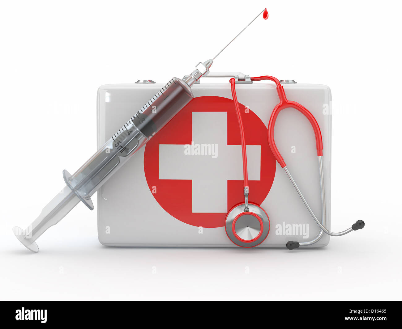First aid kit, syringe and stethscope. 3d Stock Photo - Alamy