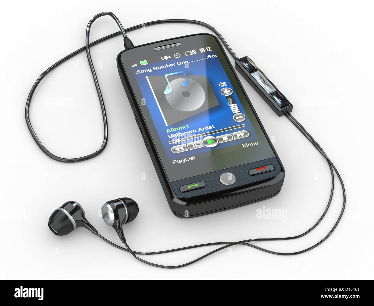 Mobile phone with headphones on white background. 3d Stock Photo - Alamy