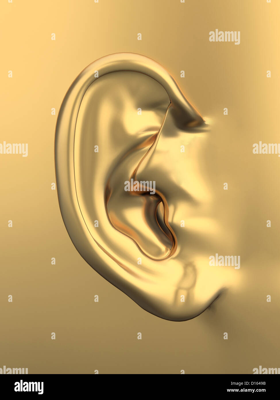 Three dimensional golden metallic human ear. 3d Stock Photo - Alamy