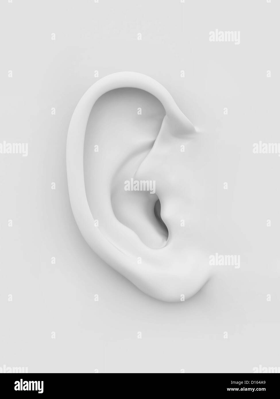 Three-dimensional white soft human ear on white background. 3d Stock ...