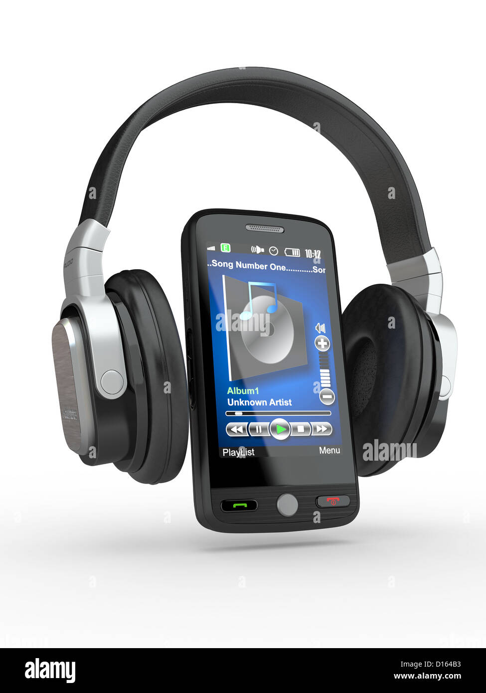 Mobile phone with headphones on white background. 3d Stock Photo - Alamy