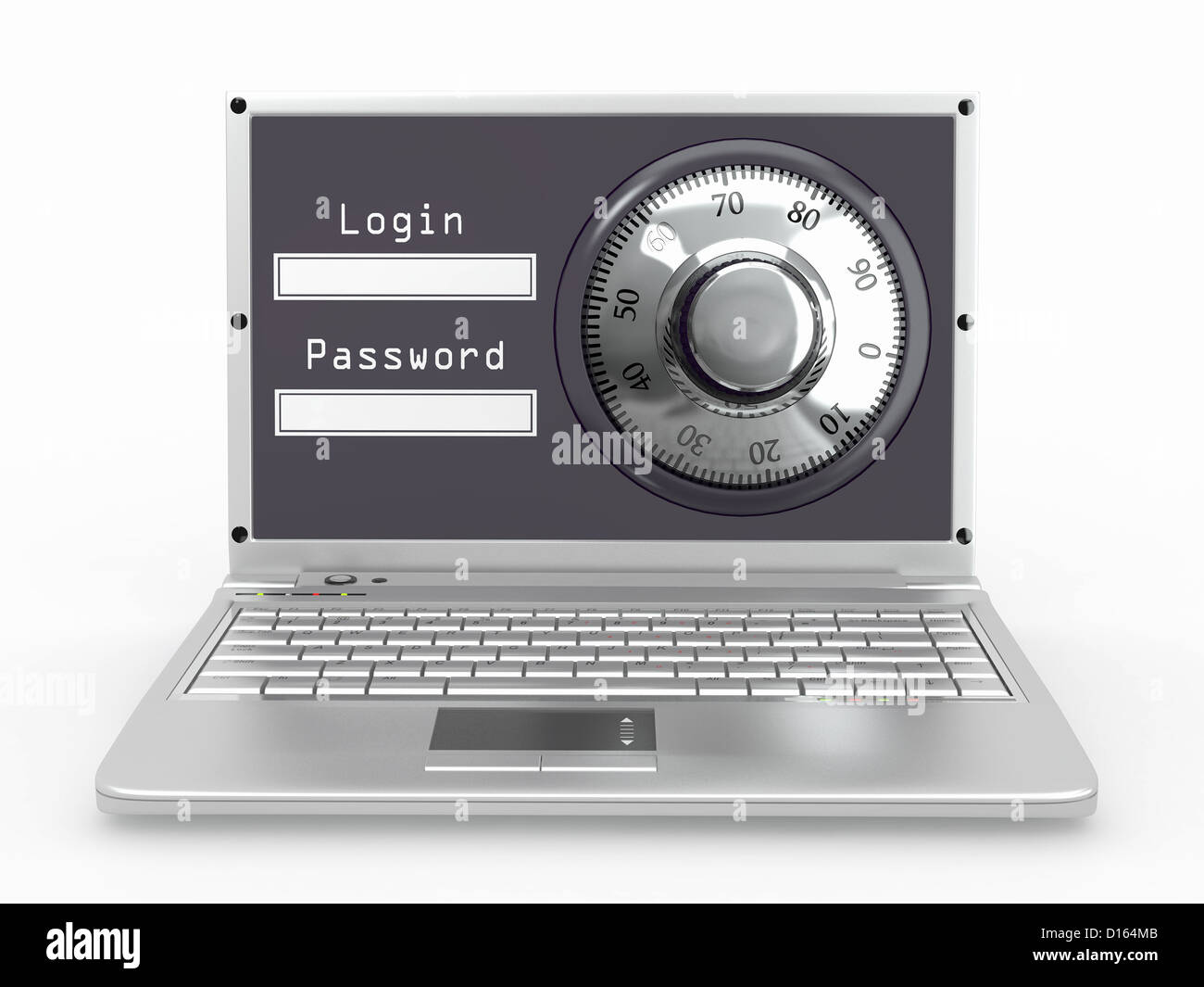 Laptop with steel security lock. Password. 3d Stock Photo - Alamy