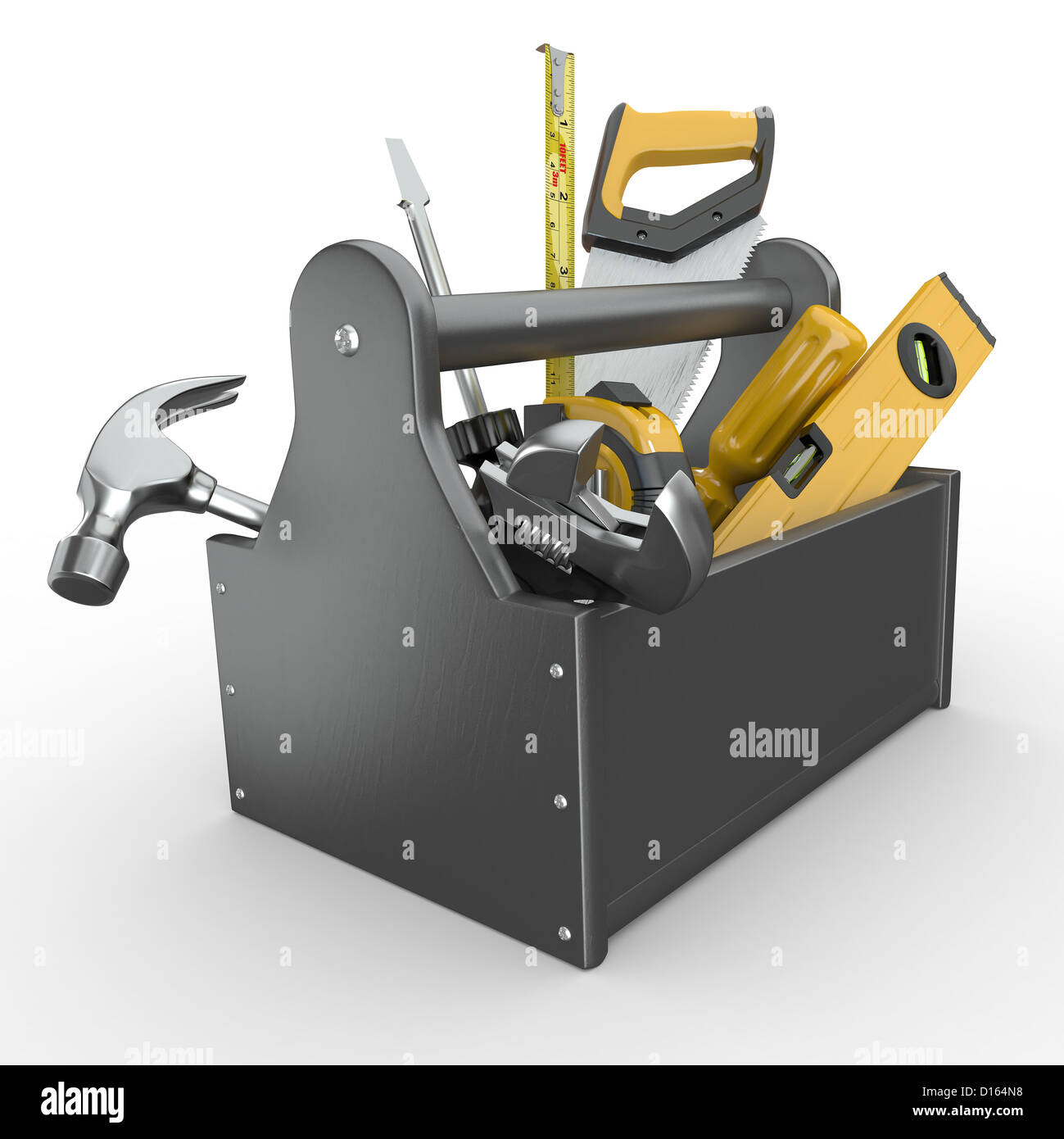 Toolbox with tools. Skrewdriver, hammer, handsaw and wrench. 3d Stock ...