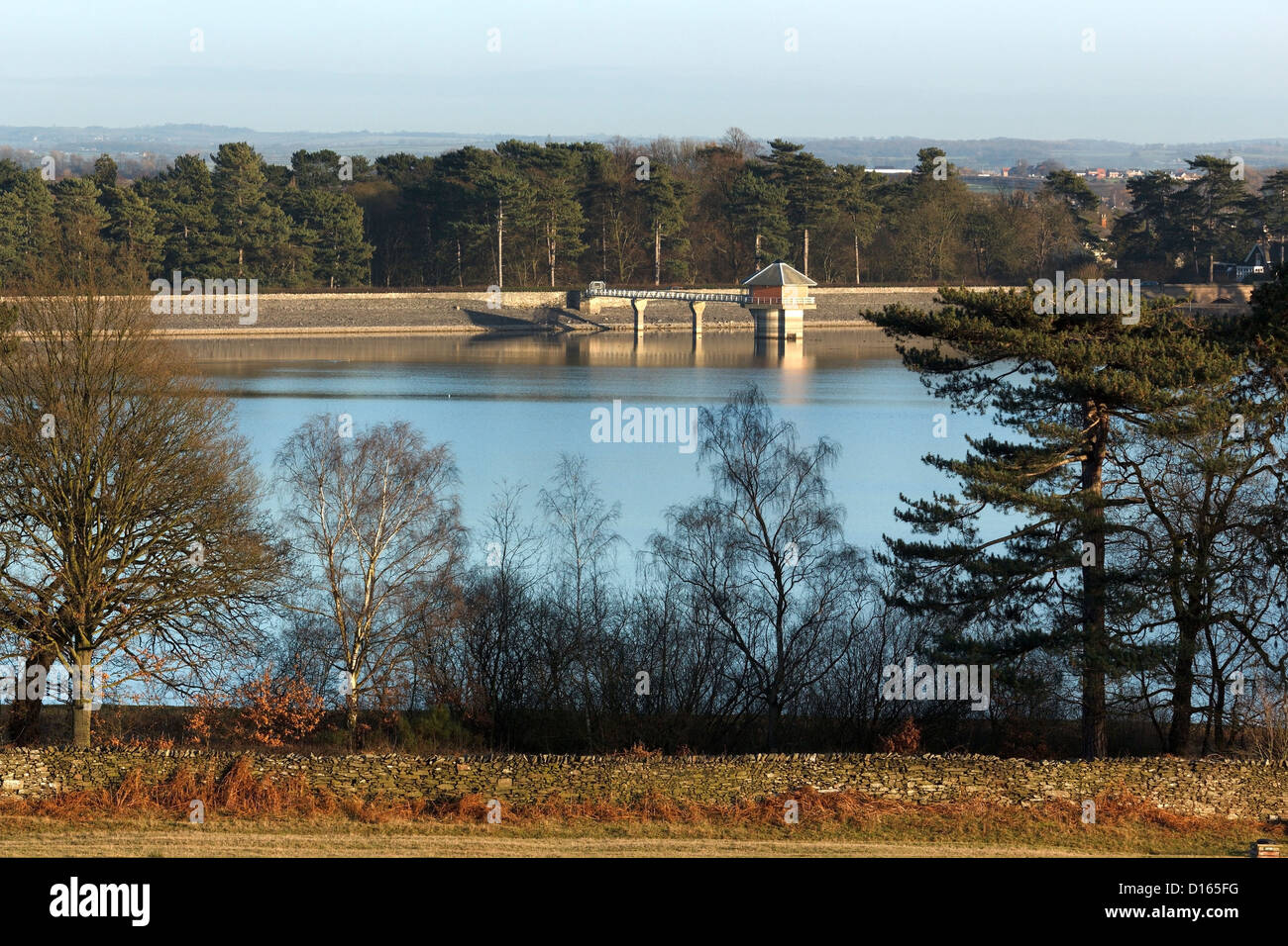 Draw off tower, bridge and dam wall, Cropston Reservoir, Leicestershire ...