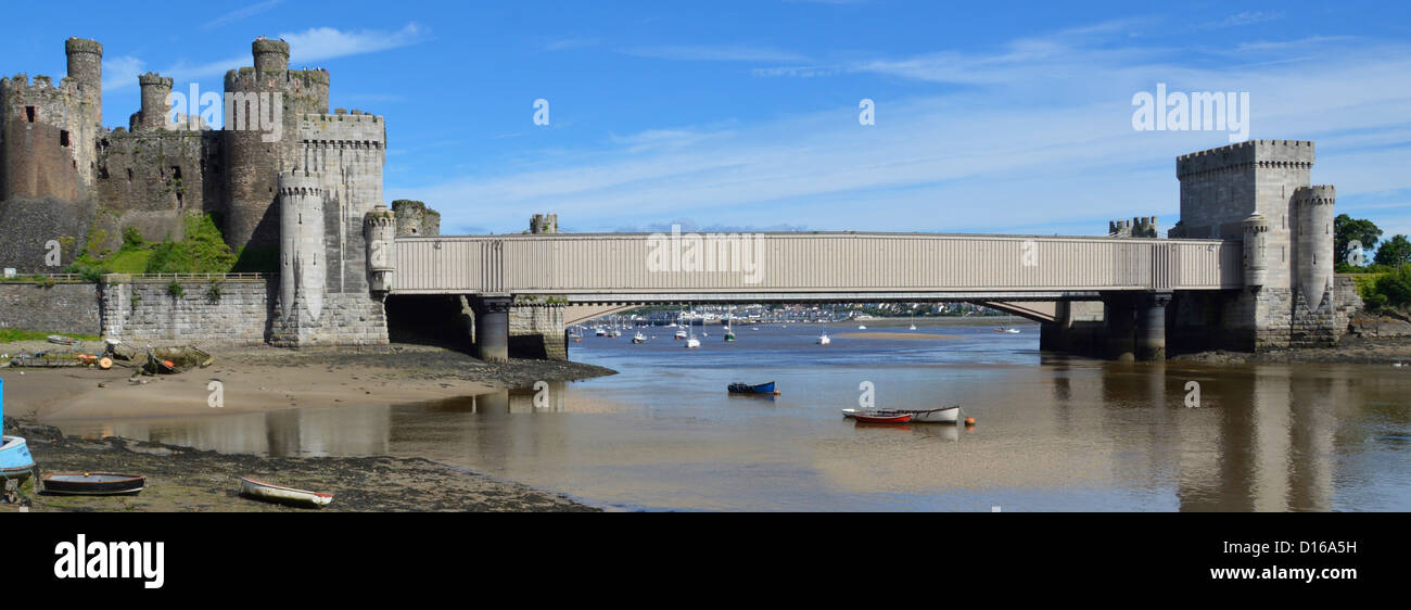 Railway bridge over the River Conwy built by Robert Stephenson using a ...
