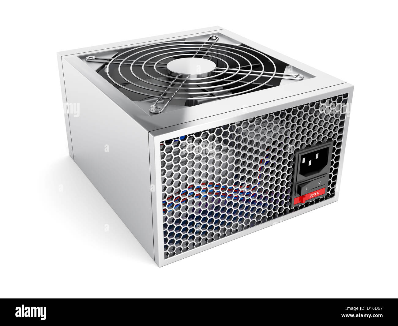 Silver computer power supply on white background Stock Photo - Alamy