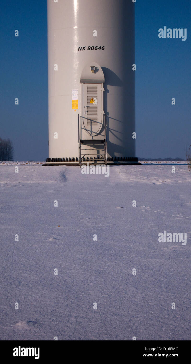 Entrance at base of wind turbine in snow Stock Photo - Alamy