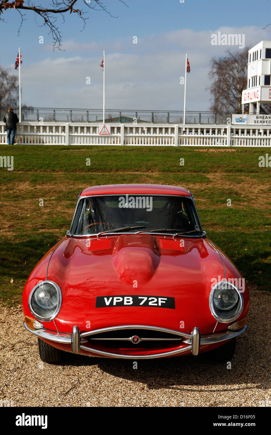 The front of a red E-type Jaguar parked at a classic car show Stock ...