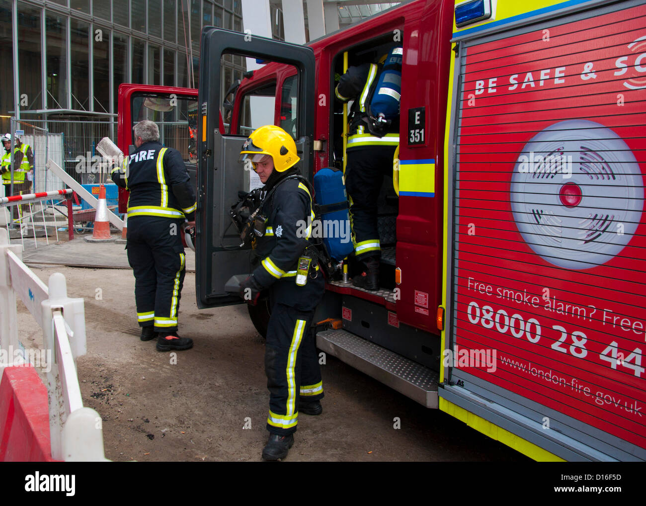 9 December 2012, London; Firefighters arrive during a rehersed ...