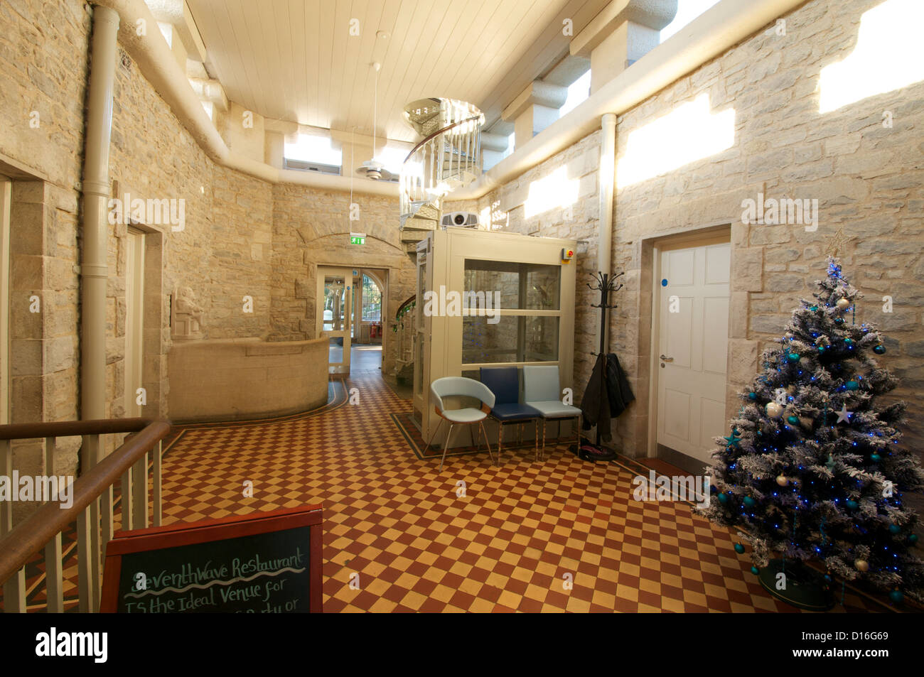 Interior of Durlston Castle looking toward main entrance beyond Stock ...