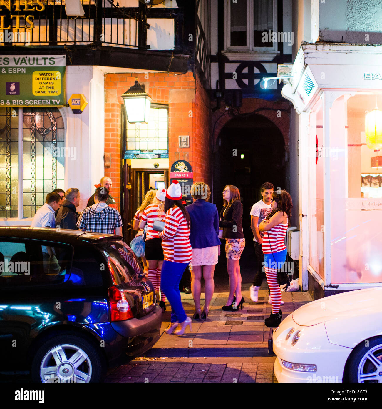 Groups of young girls women out on the streets celebrating and partying ...