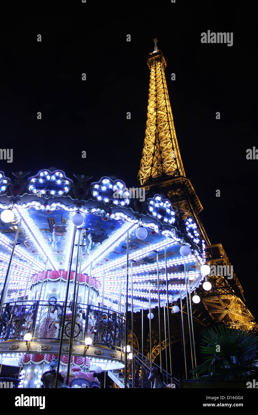 Exceptionally unique luminous Eiffel Tower at night, radiating light ...