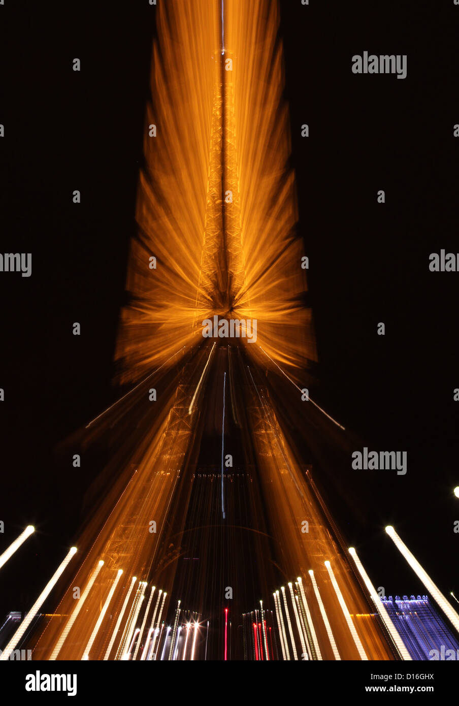 Exceptionally unique luminous Eiffel Tower at night, radiating light ...