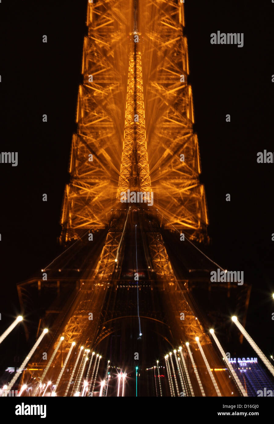 Exceptionally unique luminous Eiffel Tower at night, radiating light ...