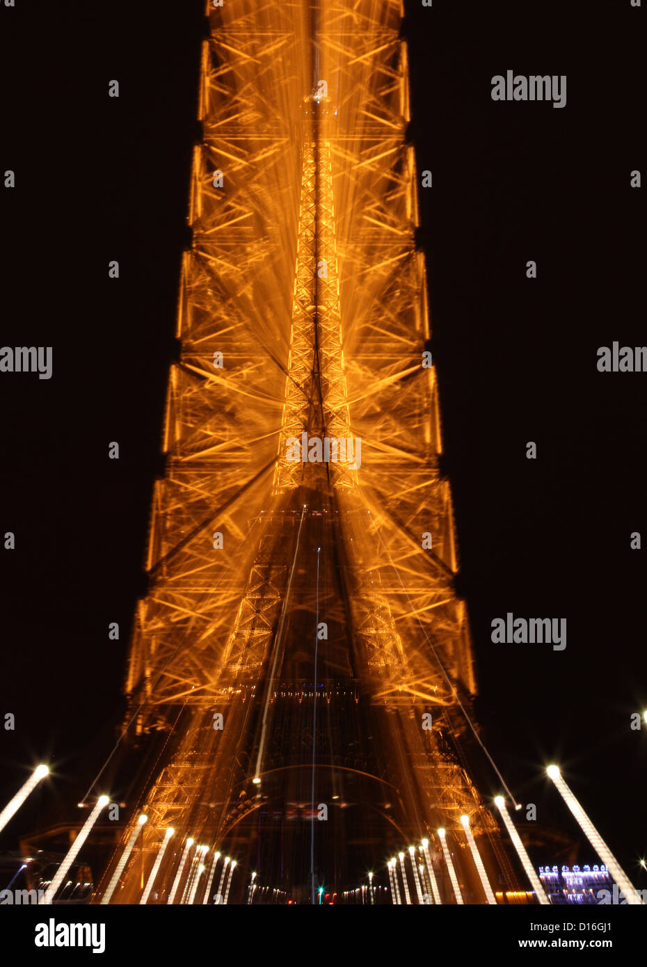 Exceptionally unique luminous Eiffel Tower at night, radiating light ...