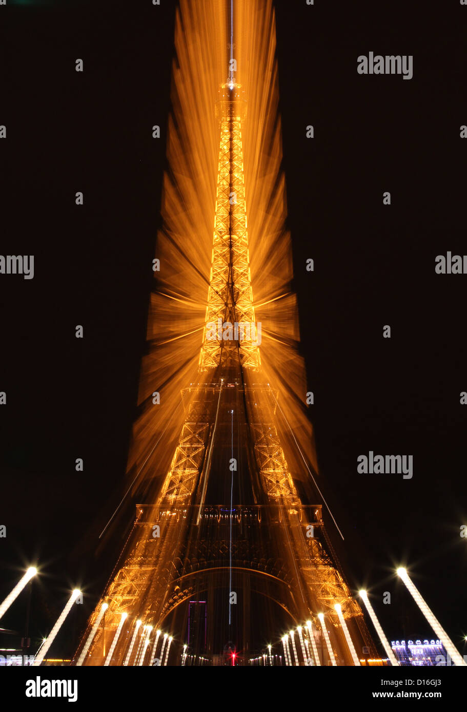 Exceptionally unique luminous Eiffel Tower at night, radiating light ...