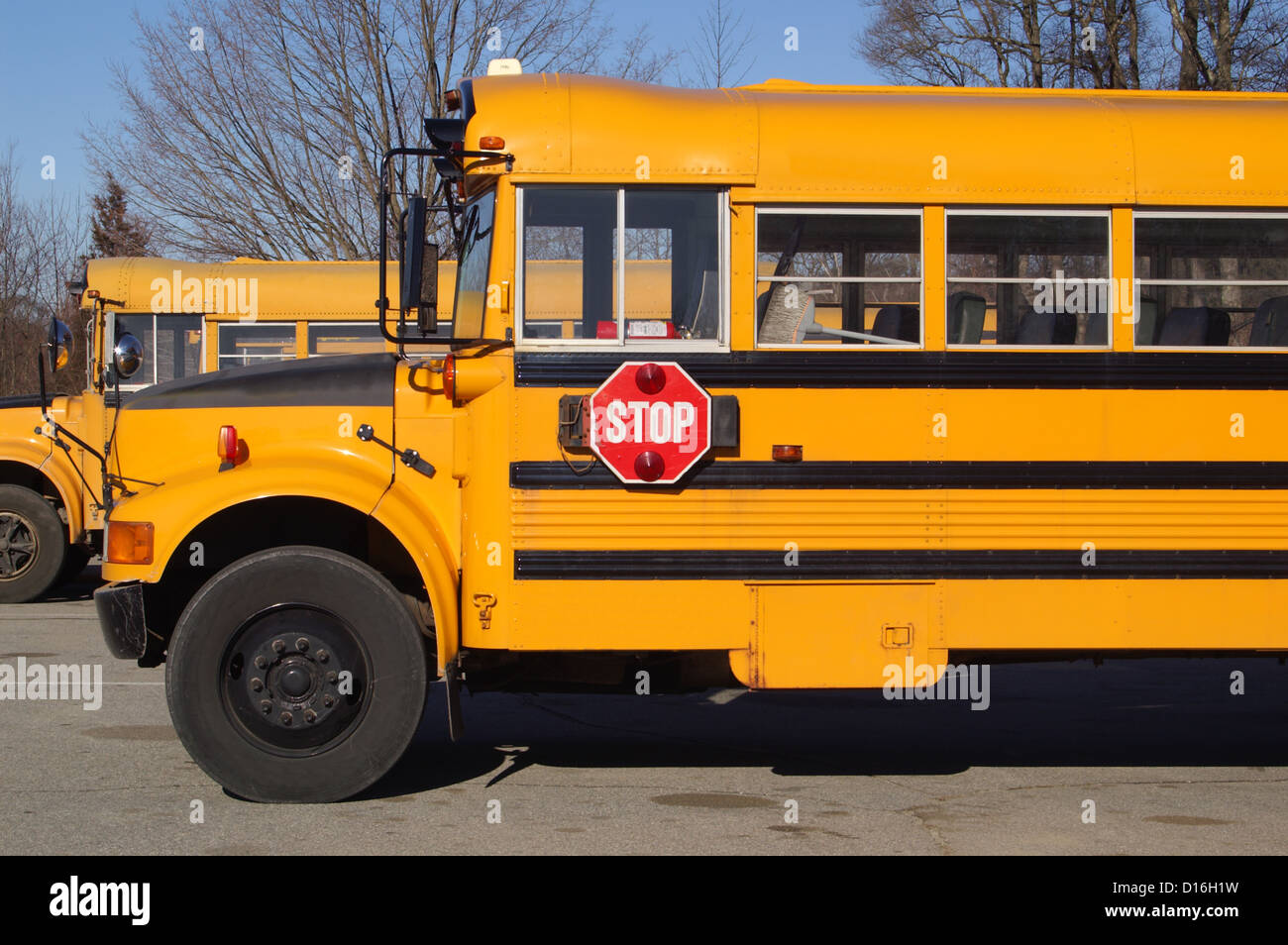 School bus parked in a bus yard Stock Photo - Alamy