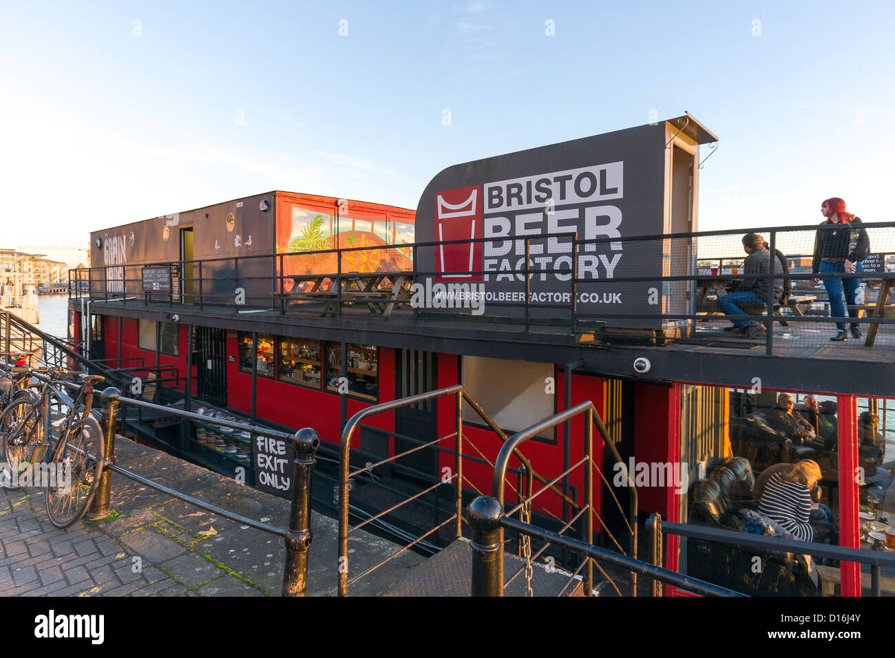 The Grain Barge dockside restaurant owned by the Bristol Beer Factory ...