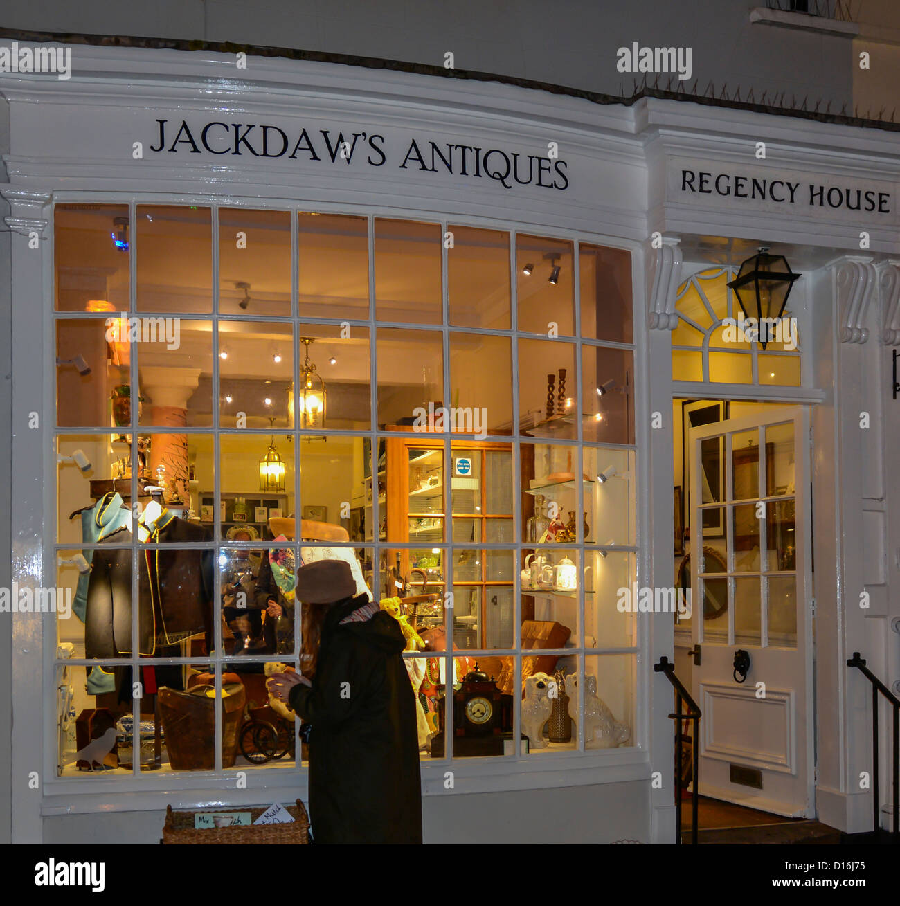 Sidmouth, Devon, England. December 7th 2012. Jackdaw's Antiques shop ...