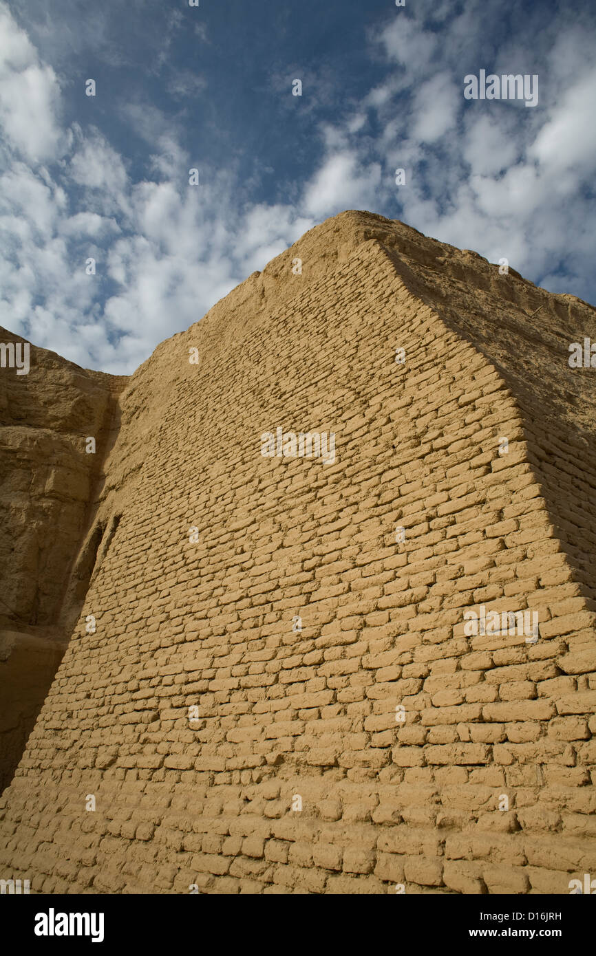 A brick wall of the ancient Bezaklik Thousan Buddha Caves near Turfan ...