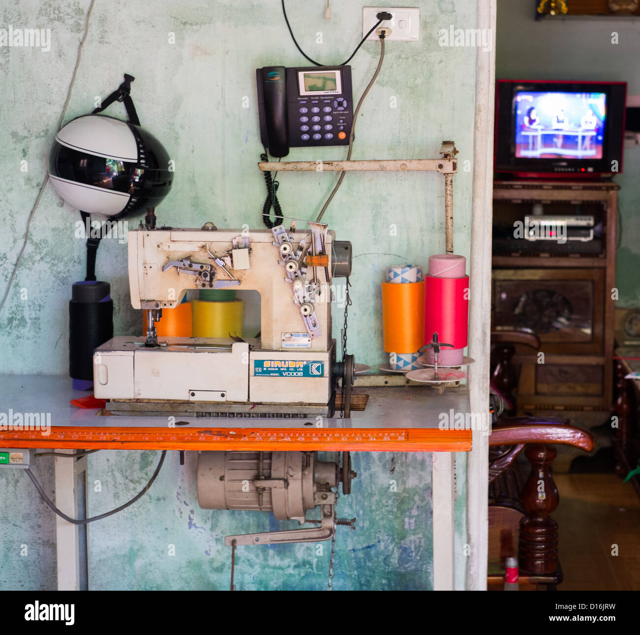 Sewing machine set up in a village home in Vietnamese village Stock ...
