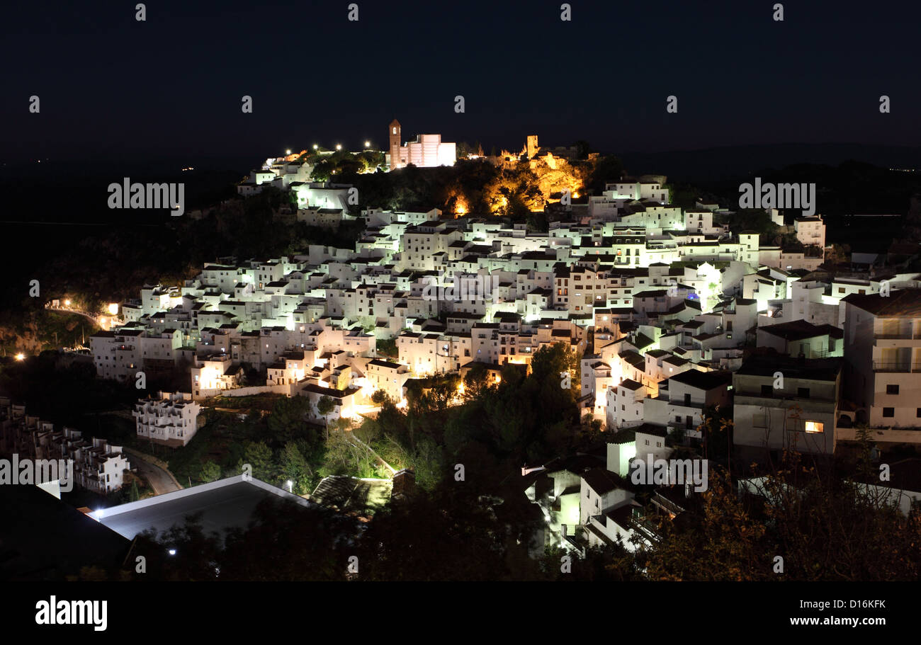 Andalusian village Casares at night. Costa del Sol, Spain Stock Photo ...