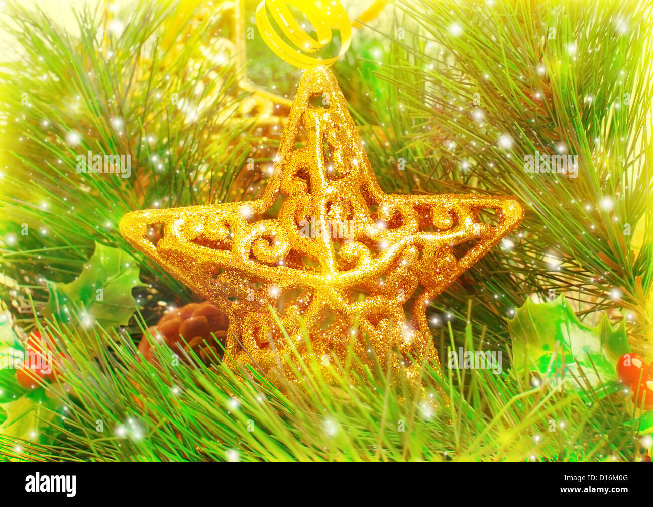 Image of Christmastime star decorations, golden star toy decorated ...