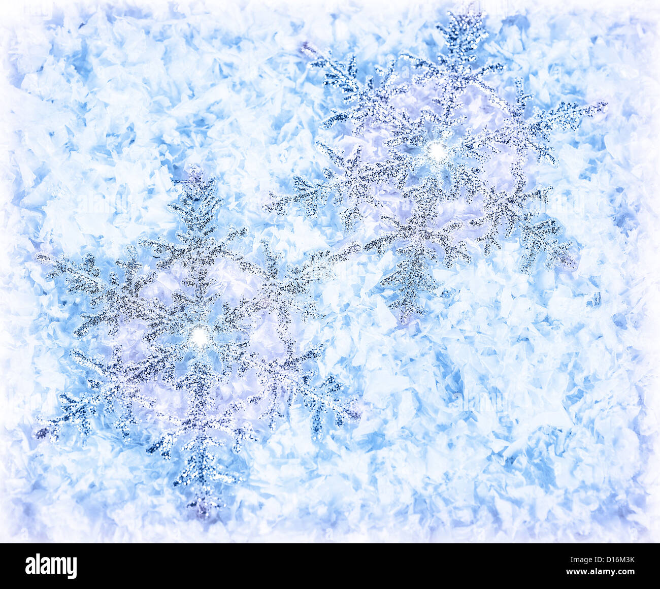 Closeup picture of snowflake background, blue frosty backdrop, white ...