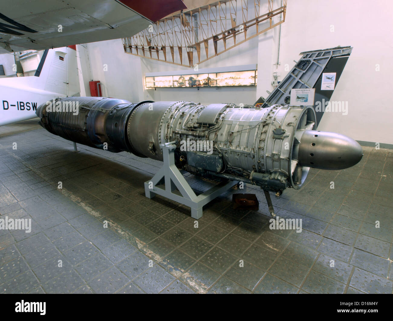 The SNECMA Atar engine from a Mirage III RS fighter jet is displayed at ...