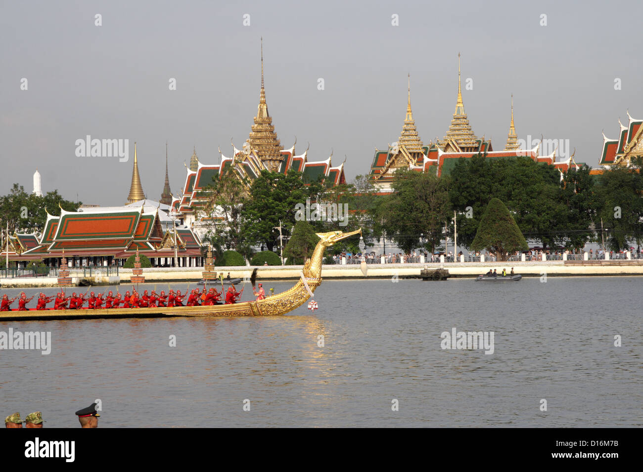 Thai Royal Barge Procession flotilla rowing down the Chao Phraya River ...