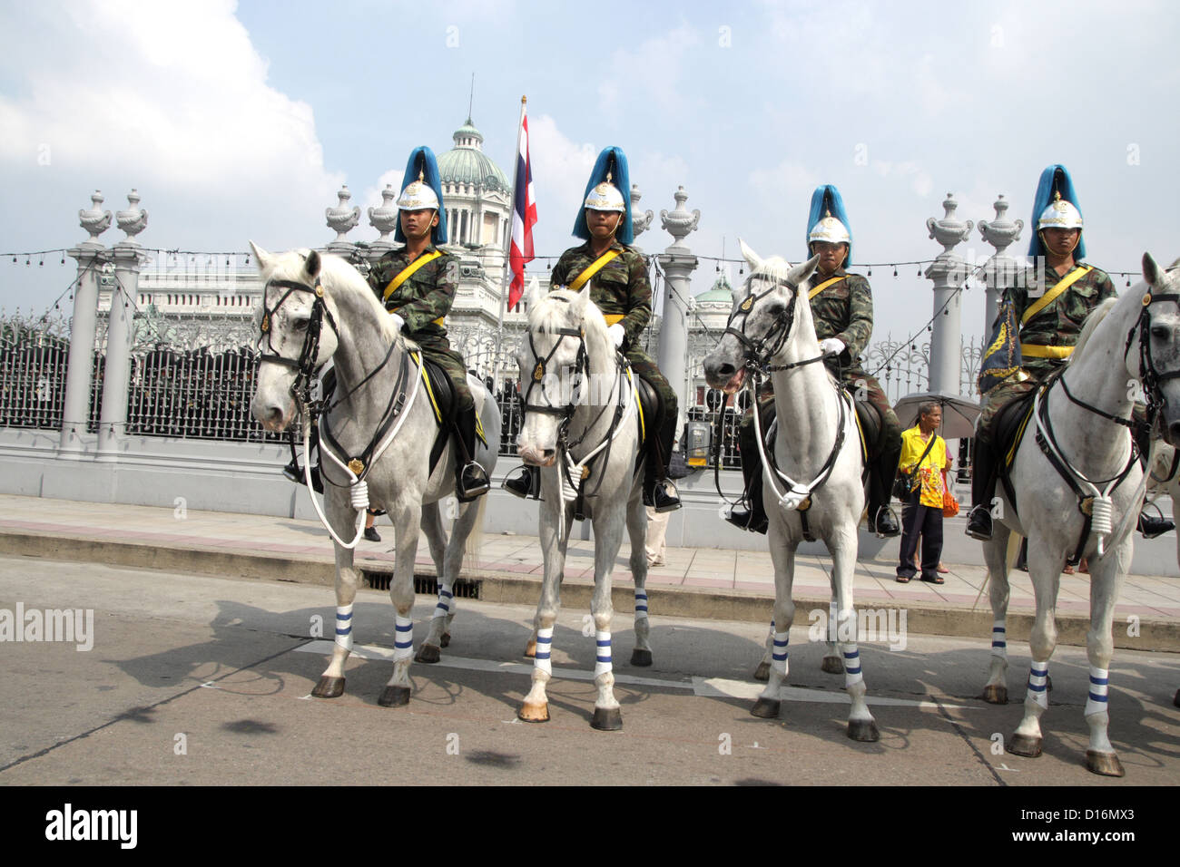 Horse-mounted Royal Guards line up ahead of an address by Thai King ...
