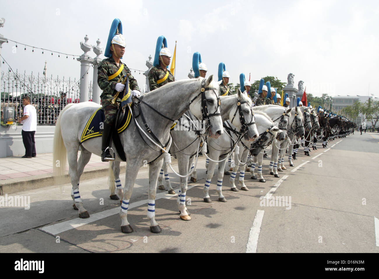 Horse-mounted Royal Guards line up ahead of an address by Thai King ...