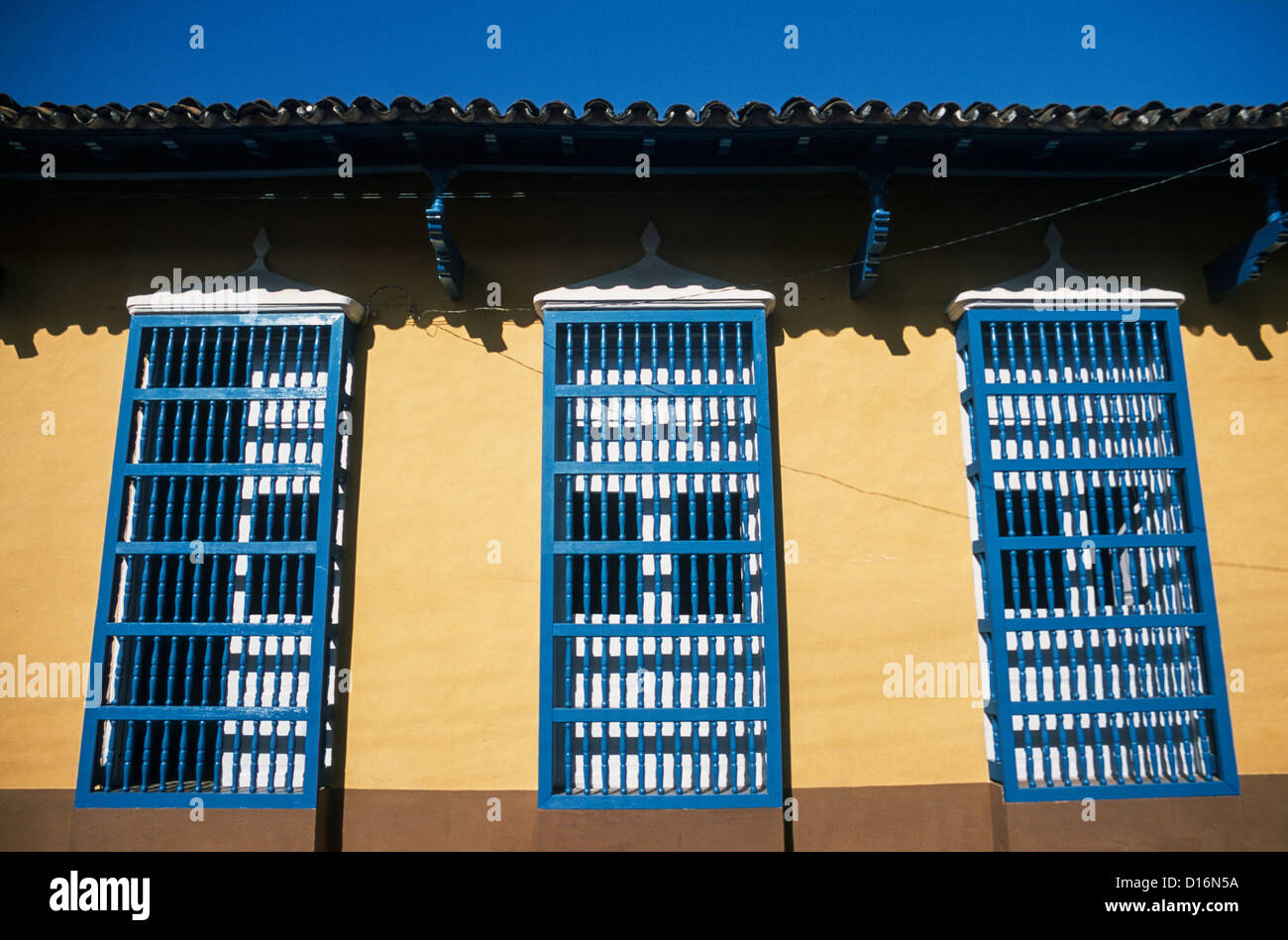 Cuban house facade with three windows, Trinidad, Cuba Stock Photo - Alamy
