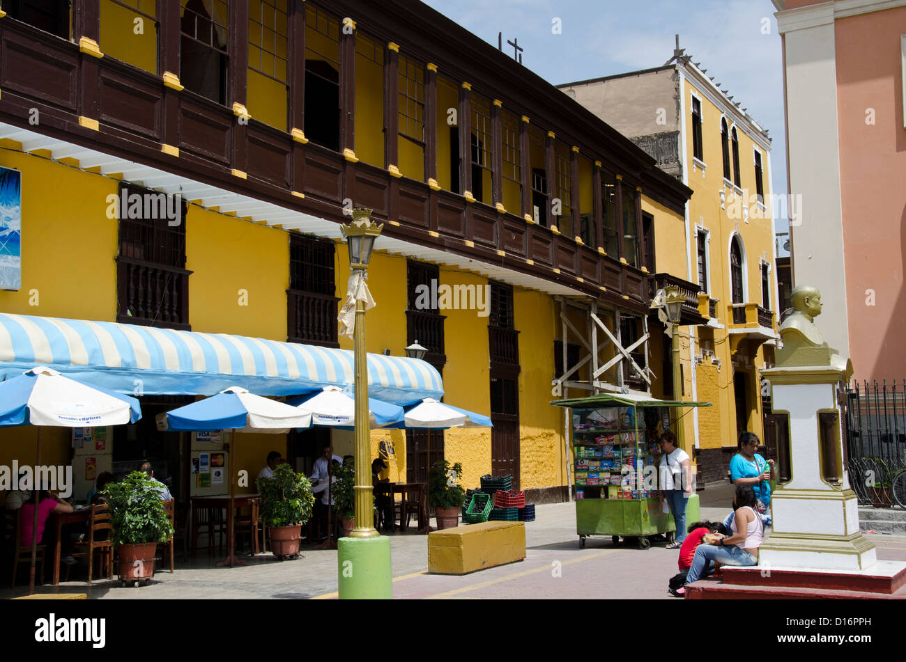 Lima city. Colonial buildings in the Callao district. Peru Stock Photo ...