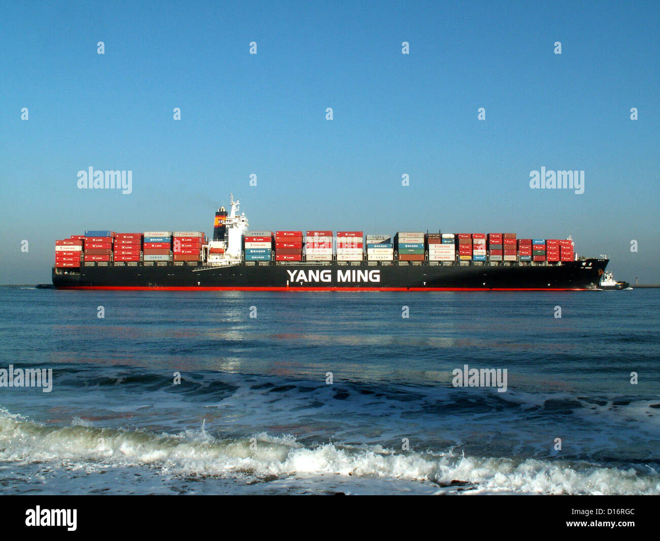 YM Green, a container ship, is seen approaching the Port of Rotterdam ...