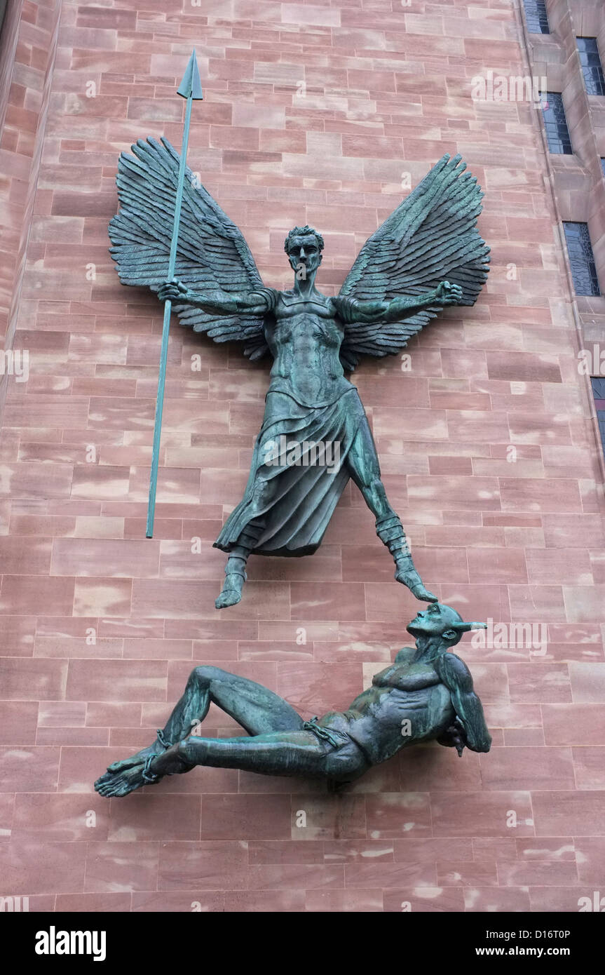 Angel defeating the Devil, Coventry Cathedral Stock Photo - Alamy