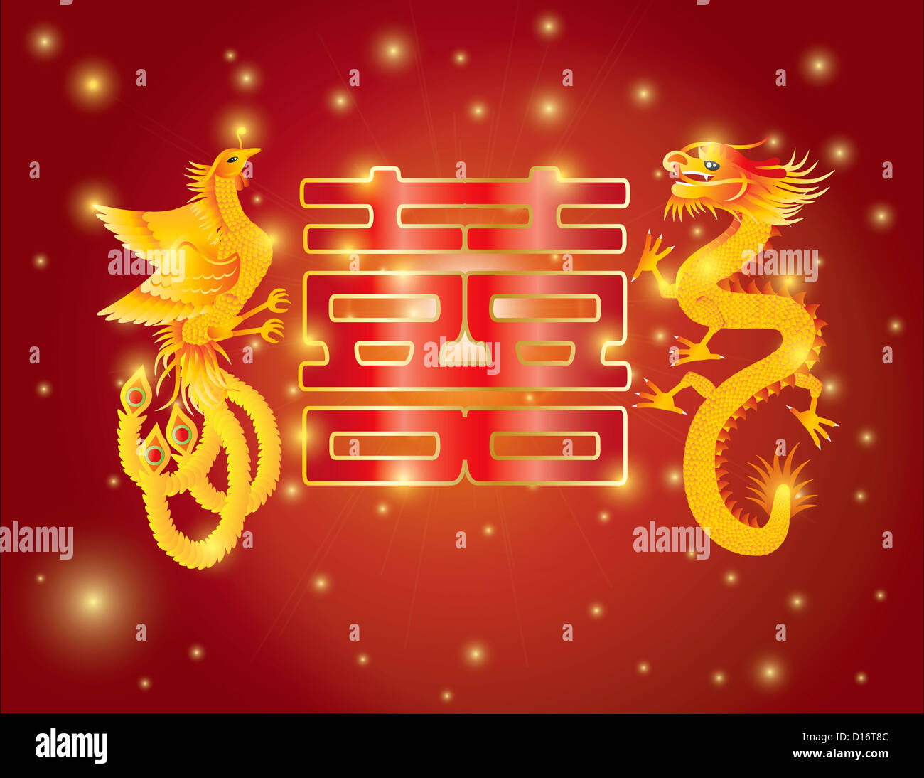 Dragon and Phoenix Symbols for Chinese Wedding with Double Happiness ...
